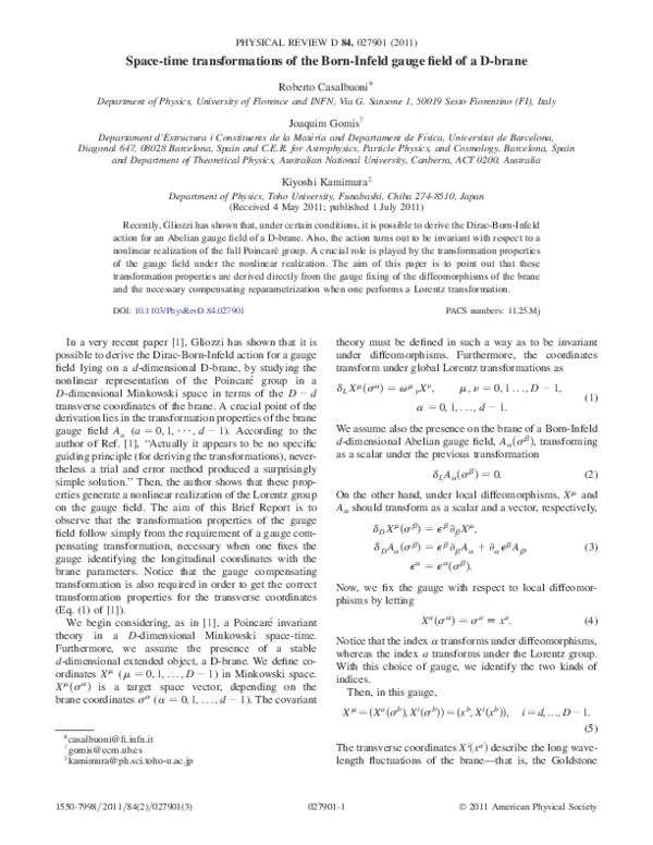 (PDF) Space-time transformations of the Born-Infeld gauge field of a D ...