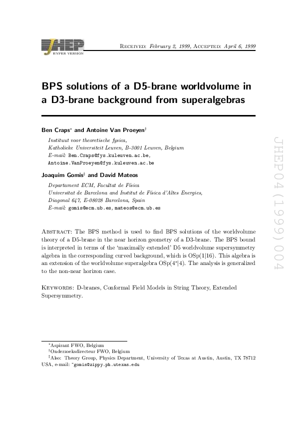 (PDF) BPS solutions of a D5-brane worldvolume in a D3-brane background ...