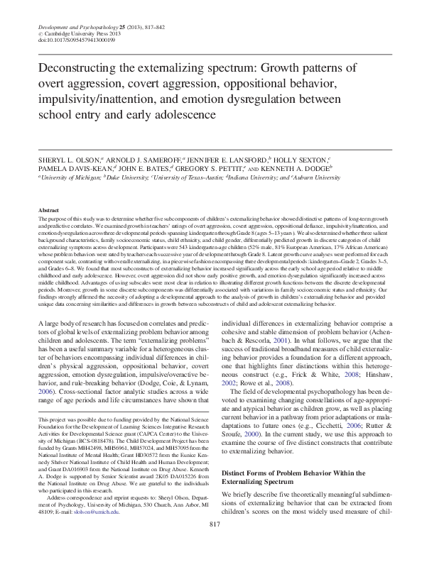 (PDF) Deconstructing the externalizing spectrum: Growth patterns of ...