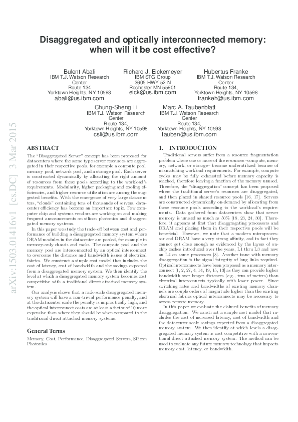 Pdf Disaggregated And Optically Interconnected Memory When Will It