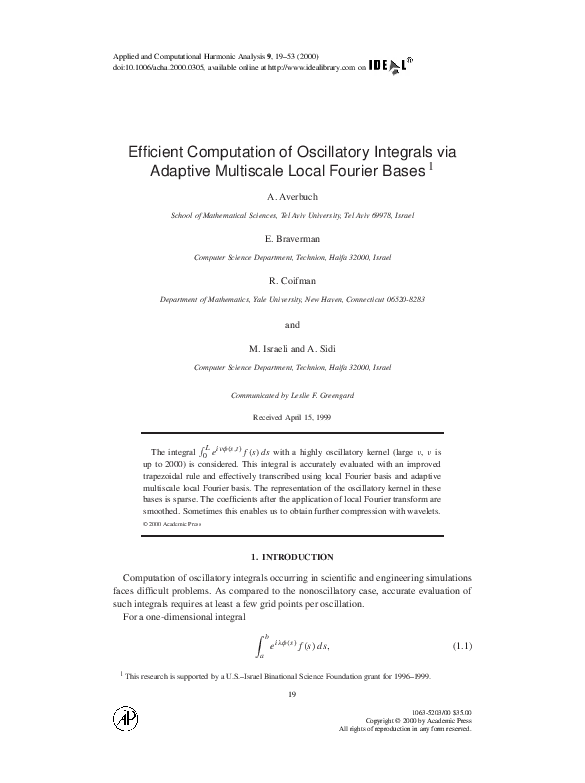 Pdf Efficient Computation Of Oscillatory Integrals Via Adaptive Multiscale Local Fourier Bases
