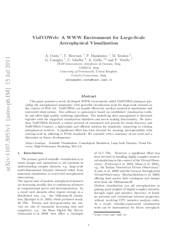 (PDF) VisIVOWeb: A WWW Environment for Large-Scale Astrophysical ...