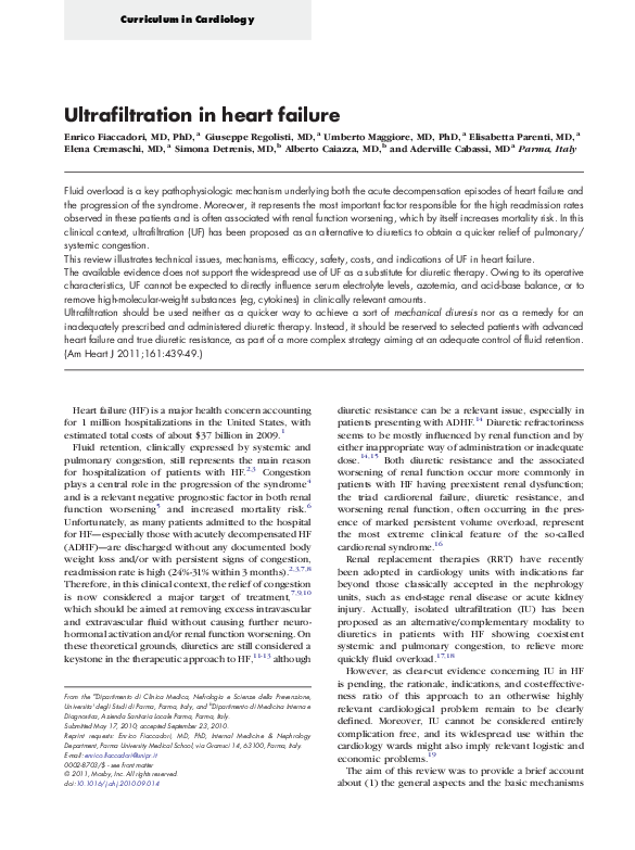 (PDF) Ultrafiltration in heart failure