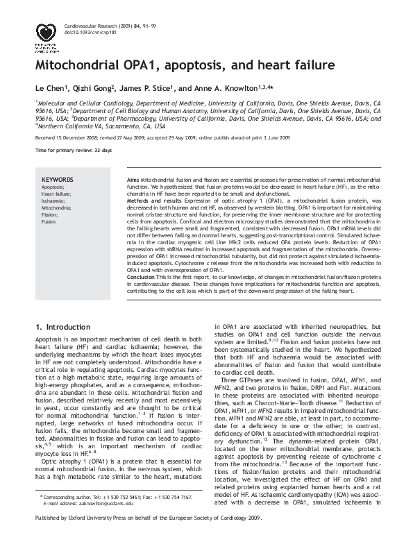 (PDF) Mitochondrial OPA1, apoptosis, and heart failure | Qizhi Gong and ...