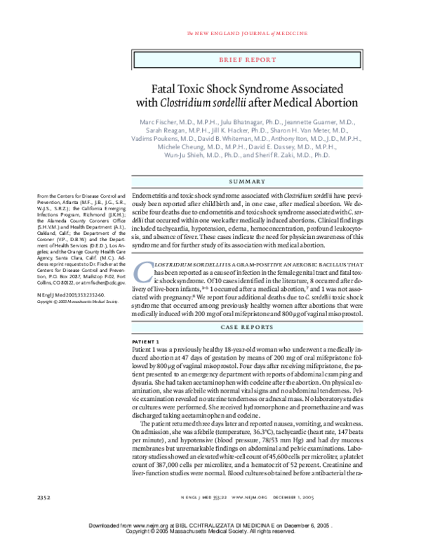 (PDF) Fatal Toxic Shock Syndrome Associated with Clostridium sordellii ...
