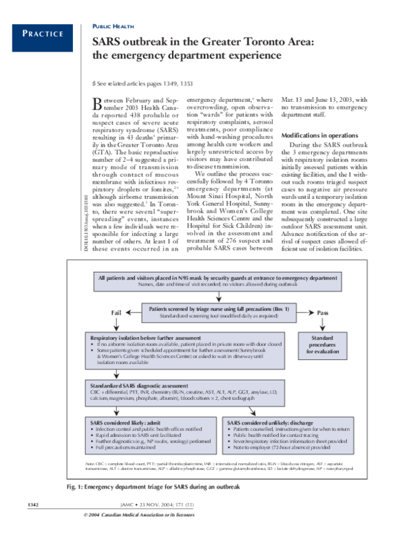 (PDF) SARS outbreak in the Greater Toronto Area: the emergency ...