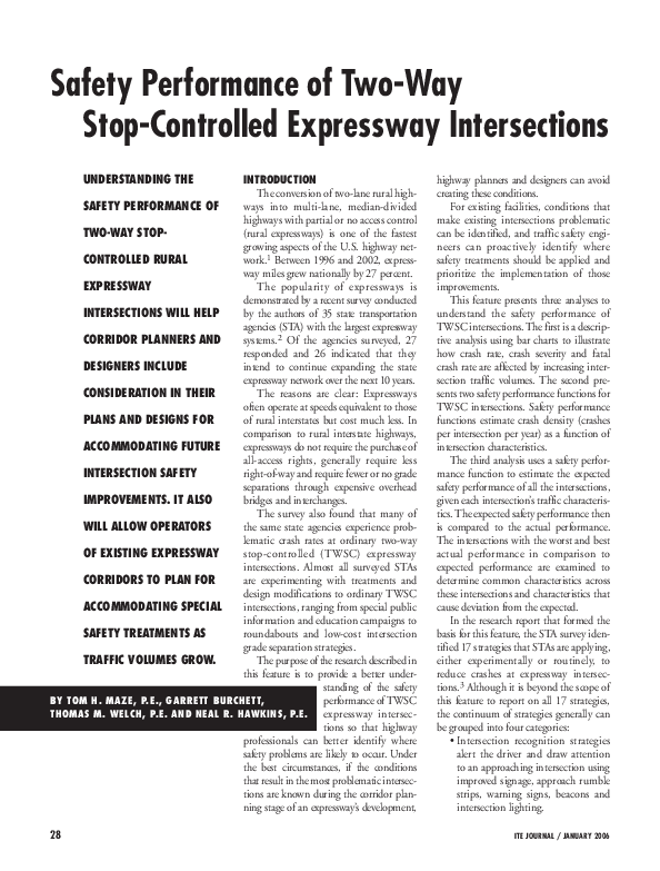 (PDF) Safety Performance of Two-Way Stop-Controlled Expressway Intersections