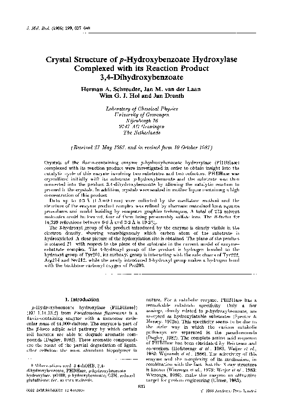 (PDF) Crystal structure of p-hydroxybenzoate hydroxylase complexed with ...