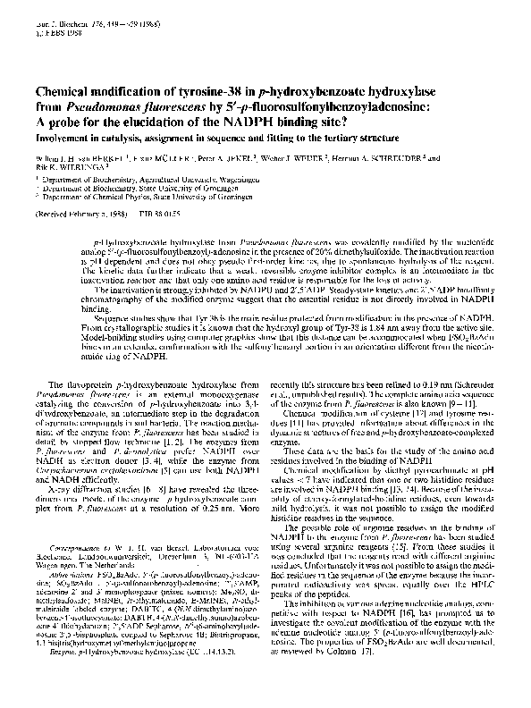 (PDF) Chemical modification of tyrosine-38 in P-Hydroxybenzoate ...