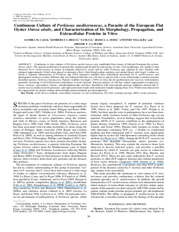 (PDF) Continuous Culture of Perkinsus mediterraneus , a Parasite of the ...