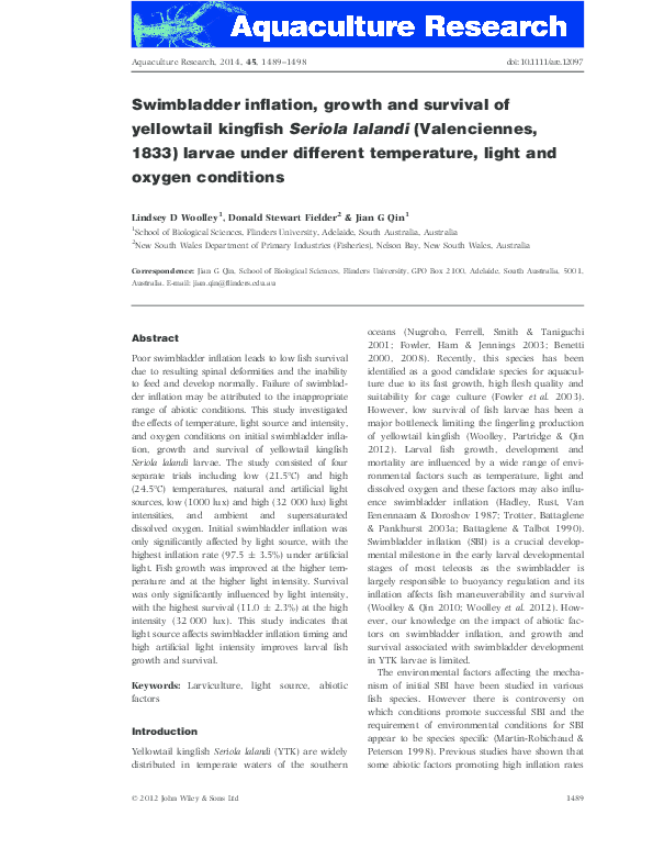 (PDF) Swimbladder inflation, growth and survival of yellowtail kingfish ...