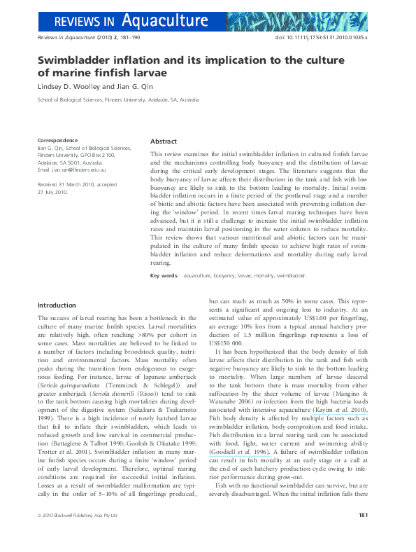 (PDF) Swimbladder inflation and its implication to the culture of ...