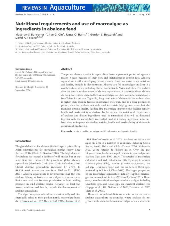 (PDF) Nutritional requirements and use of macroalgae as ingredients in ...