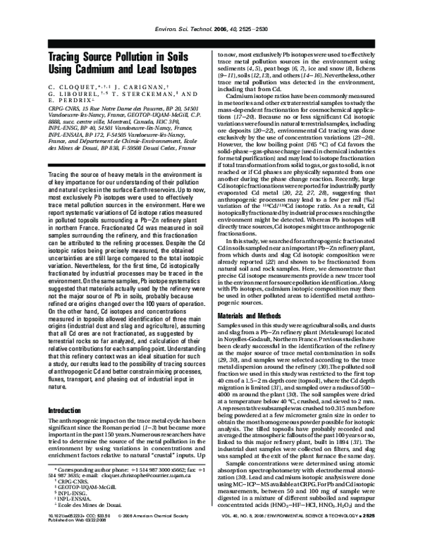 (PDF) Tracing Source Pollution in Soils Using Cadmium and Lead Isotopes