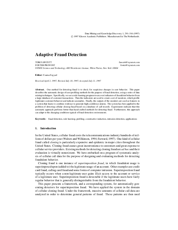 (PDF) Adaptive fraud detection