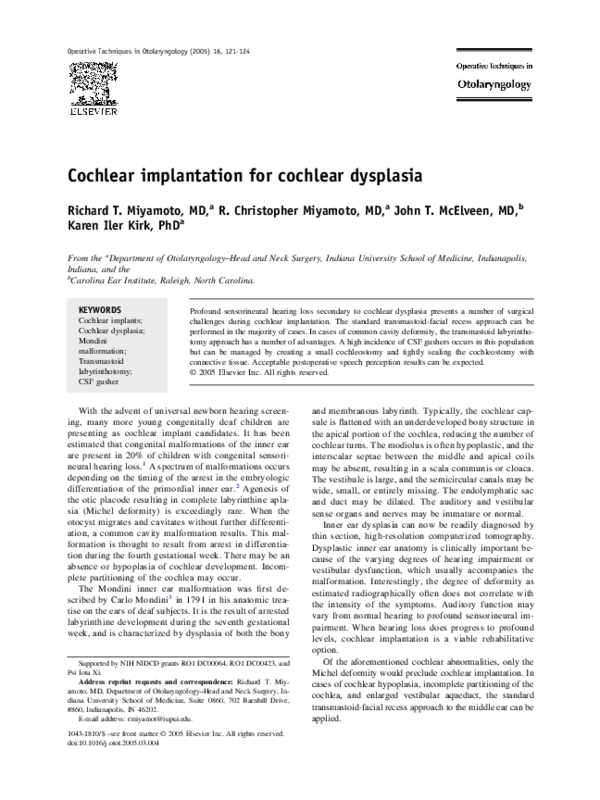 (PDF) Cochlear implantation for cochlear dysplasia
