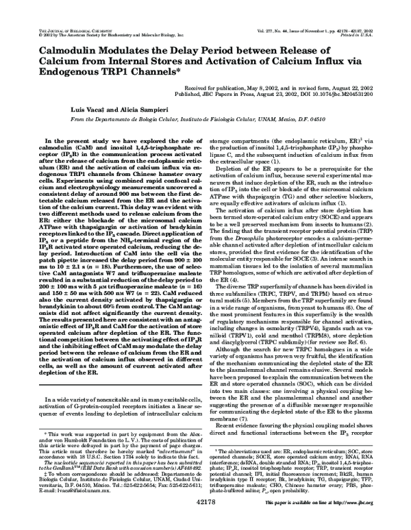 (PDF) Calmodulin Modulates the Delay Period between Release of Calcium ...