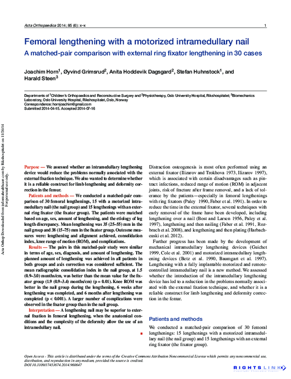 (PDF) Femoral lengthening with a motorized intramedullary nail | Joachim Horn - Academia.edu