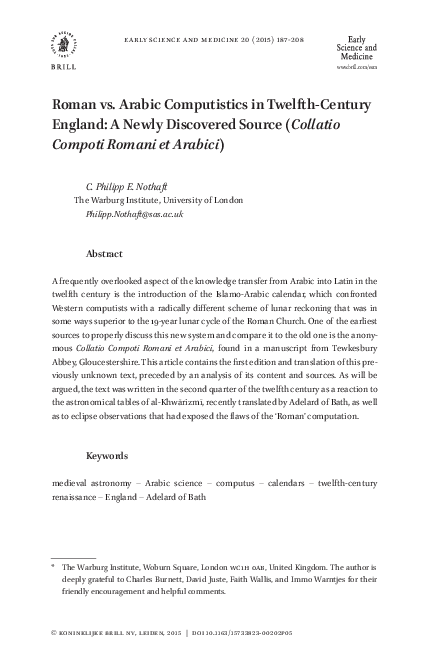 (PDF) Roman vs. Arabic Computistics in Twelfth-Century England: A Newly ...