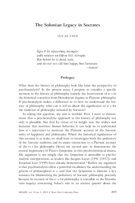 The Solonian Legacy in Socrates