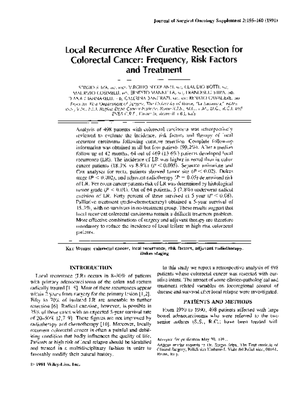 (PDF) Local recurrence after curative resection for colorectal cancer ...