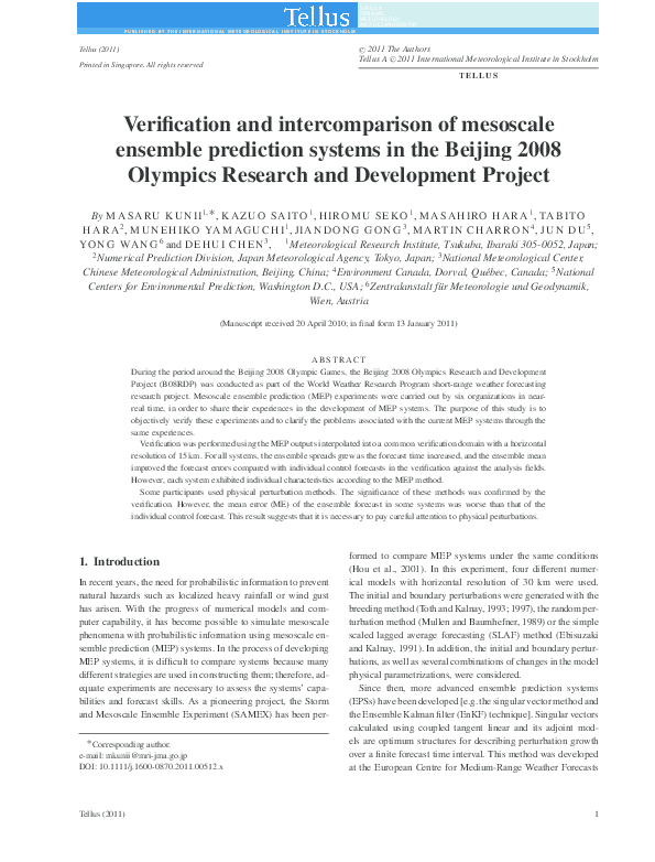 Pdf Verification And Intercomparison Of Mesoscale Ensemble Prediction