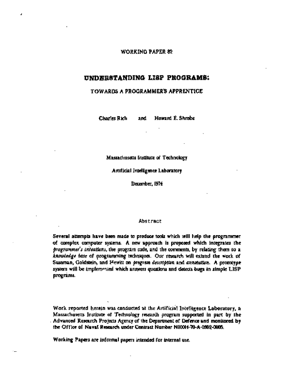 Pdf Understanding Lisp Programs Towards A Programmers Apprentice
