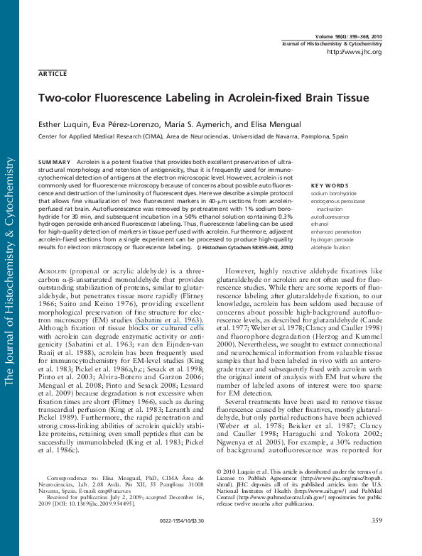 (PDF) Two-color fluorescence labeling in acrolein-fixed brain tissue