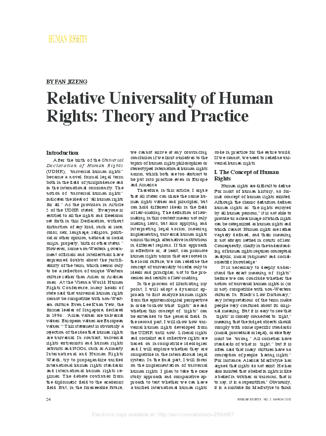 The Relative Universality of Human Rights: Theory and Practice