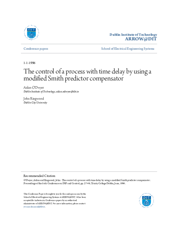 (PDF) The control of a process with time delay by using a modified Smith predictor compensator