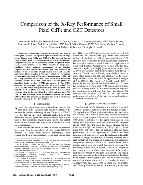 Pdf Comparison Of The X Ray Performance Of Small Pixel Cdte And Czt Detectors