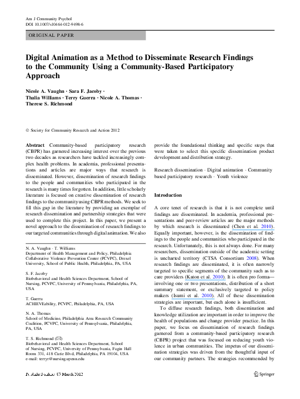 (PDF) Digital Animation as a Method to Disseminate Research Findings to ...