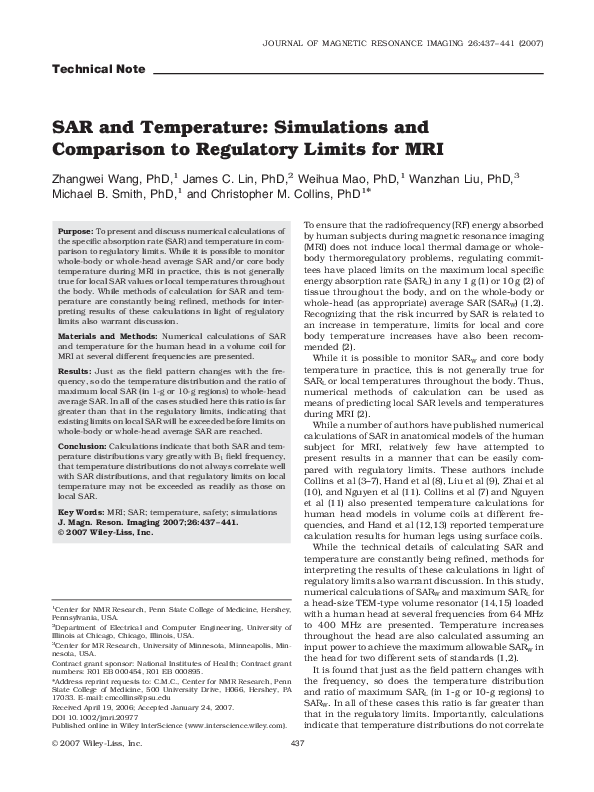 (PDF) SAR and temperature: Simulations and comparison to regulatory ...