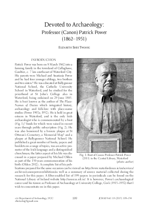 (PDF) Devoted to Archaeology: Professor (Canon) Patrick Power (1862–1951)