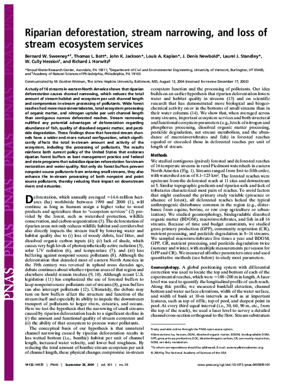 (PDF) Riparian deforestation, stream narrowing, and loss of stream ...