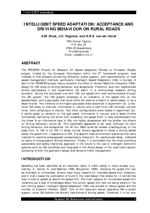 (PDF) Intelligent Speed Adaptation: Acceptance And Driving Behaviour On ...