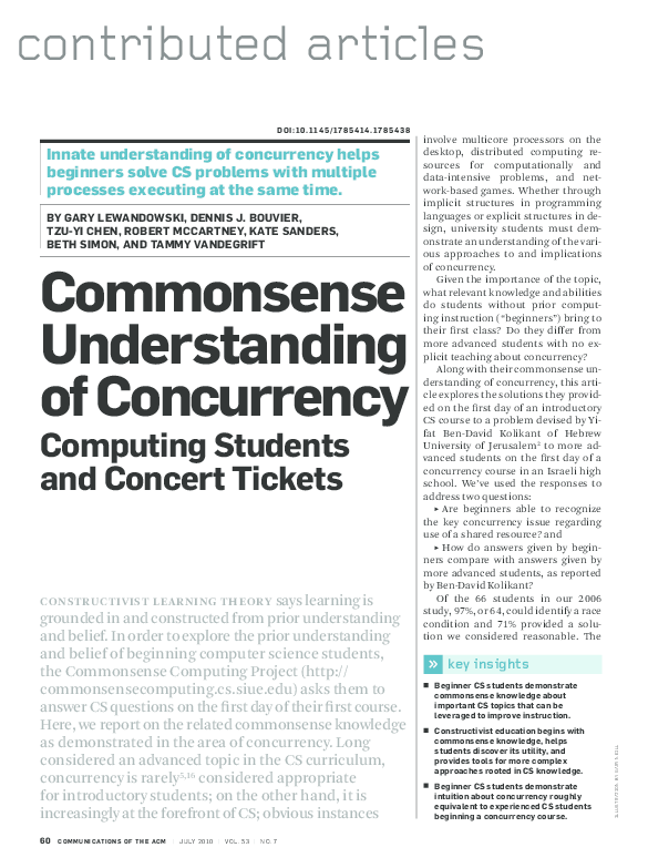 (PDF) Commonsense understanding of concurrency: computing students and concert tickets