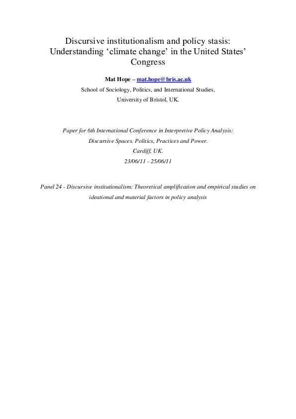 (PDF) Discursive institutionalism and policy stasis: Understanding ...