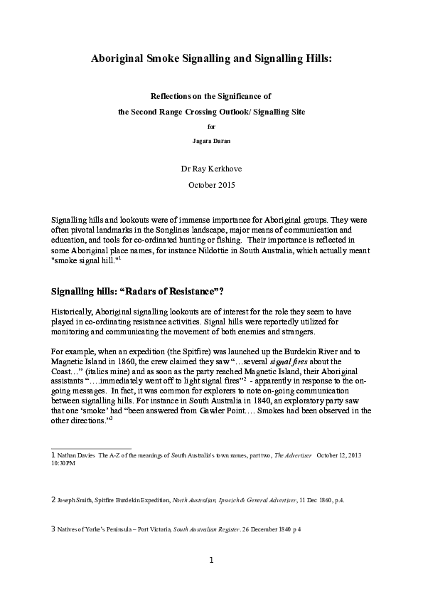 (DOC) Aboriginal Smoke Signalling and Signalling Hills: Reflections on ...