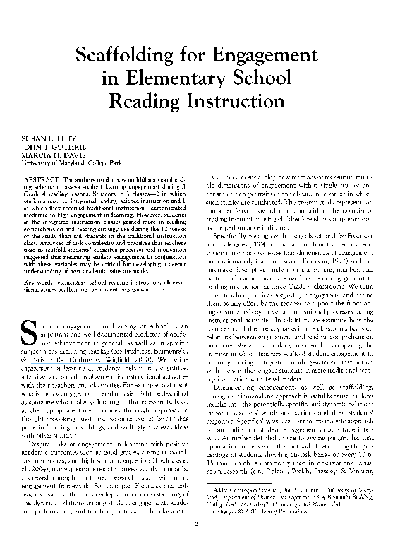 (PDF) Scaffolding for Engagement in Elementary School Reading Instruction