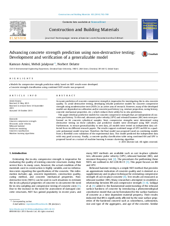 Pdf Advancing Concrete Strength Prediction Using Non Destructive Testing Development And