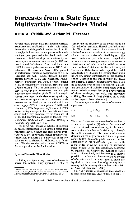 (PDF) Forecasts from a State Space Multivariate Time-Series Model