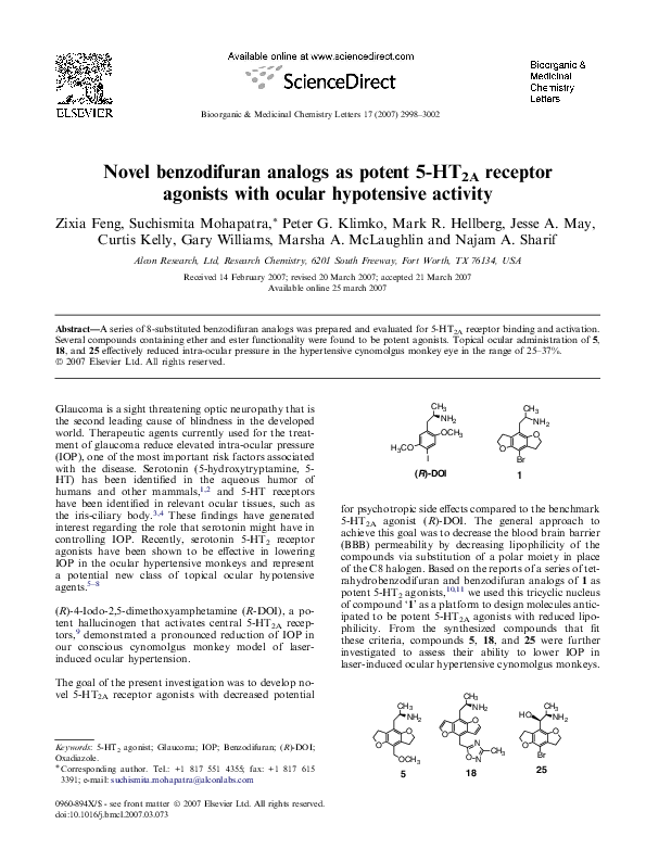 (PDF) Novel benzodifuran analogs as potent 5-HT2A receptor agonists ...