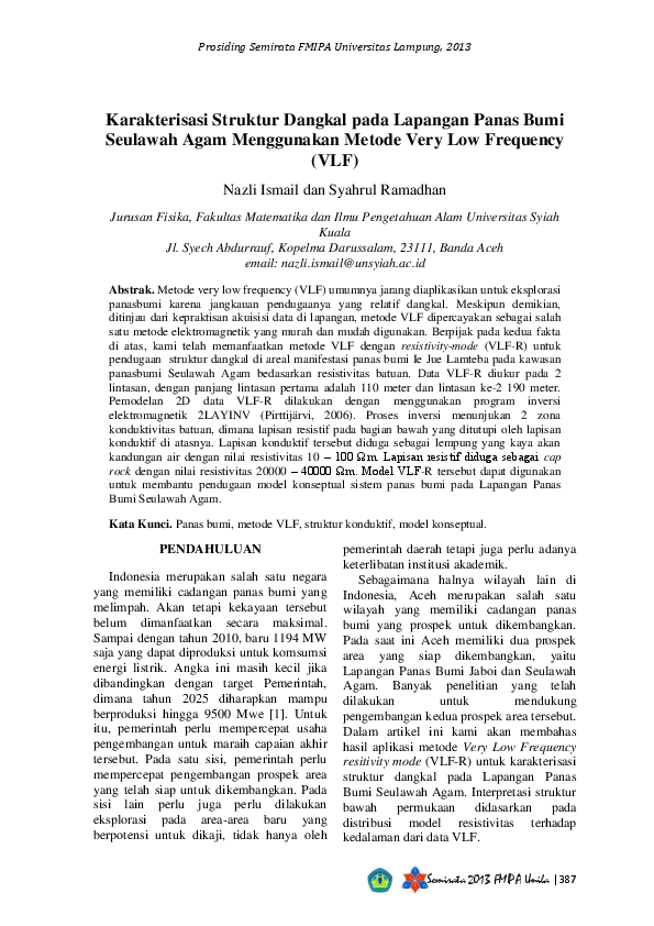 (PDF) Karakterisasi Struktur Dangkal pada Lapangan Panas Bumi Seulawah ...