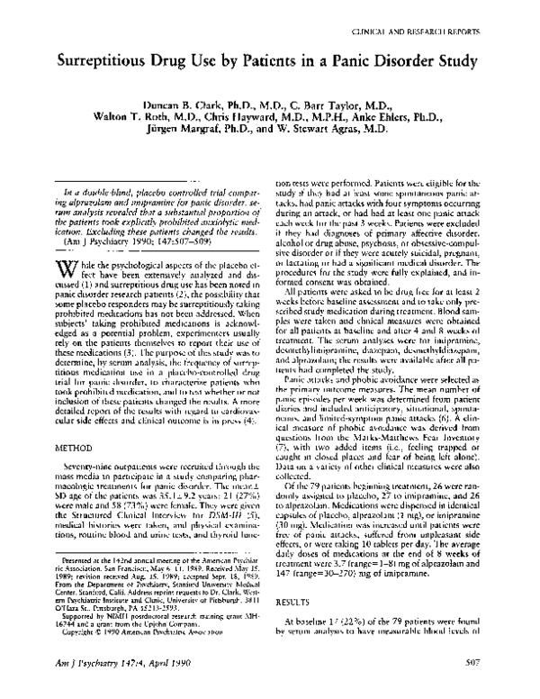 (PDF) Surreptitious drug use by patients in a panic disorder study