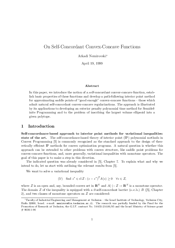Pdf On Self Concordant Convex Concave Functions