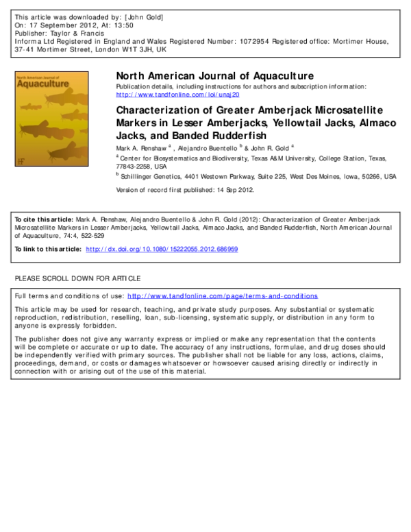 (PDF) Characterization of Greater Amberjack Microsatellite Markers in ...