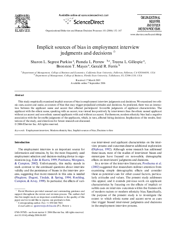 (PDF) Implicit sources of bias in employment interview judgments and ...