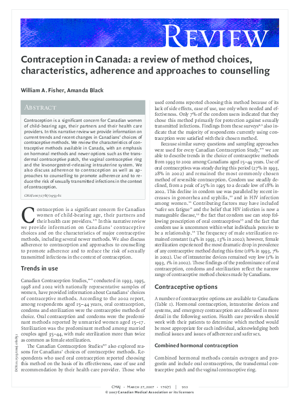 (PDF) Contraception in Canada: a review of method choices ...