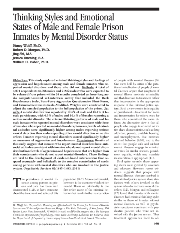 (PDF) Thinking Styles and Emotional States of Male and Female Prison ...
